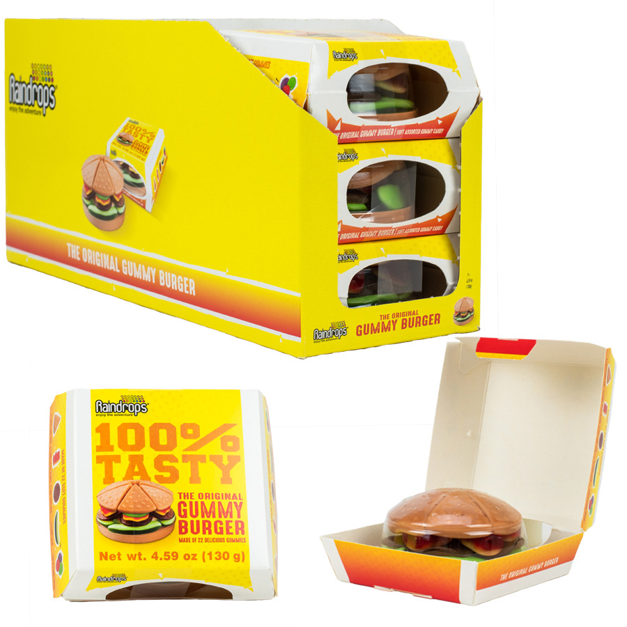 Raindrops Candy Hamburger Display Box 9pc | A&A Global
